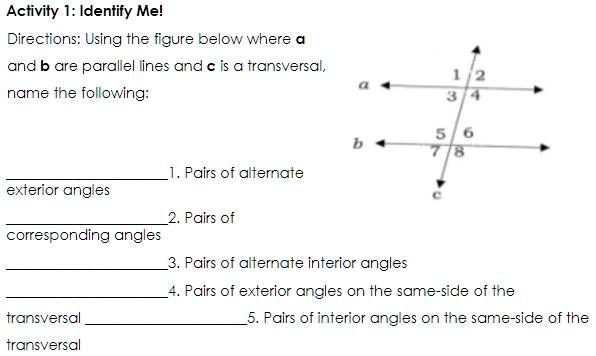 SOLVED: 'Directions: Using the figure below where a and b are parallel lines and c is a ...