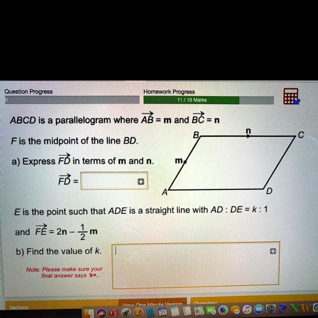 abcd is a parallelogram where ab m and bc n f is the midpoint of the line bd a express fd in ...