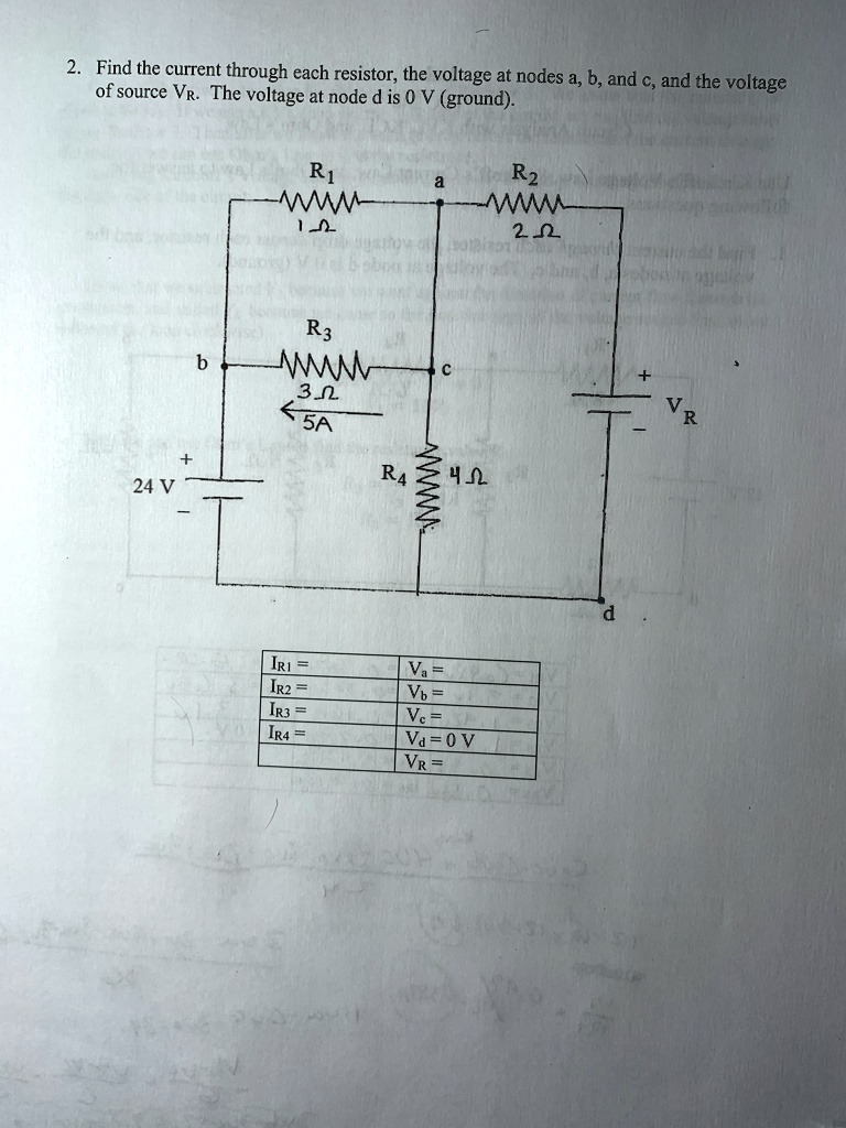 VIDEO solution: 2.Find the current through each resistor, the voltage at nodes a, b, and c, and ...