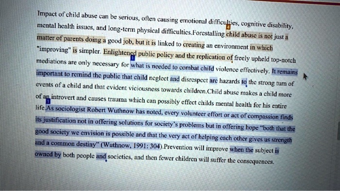 SOLVED: Impact of child abuse can be serious, often causing emotional ...