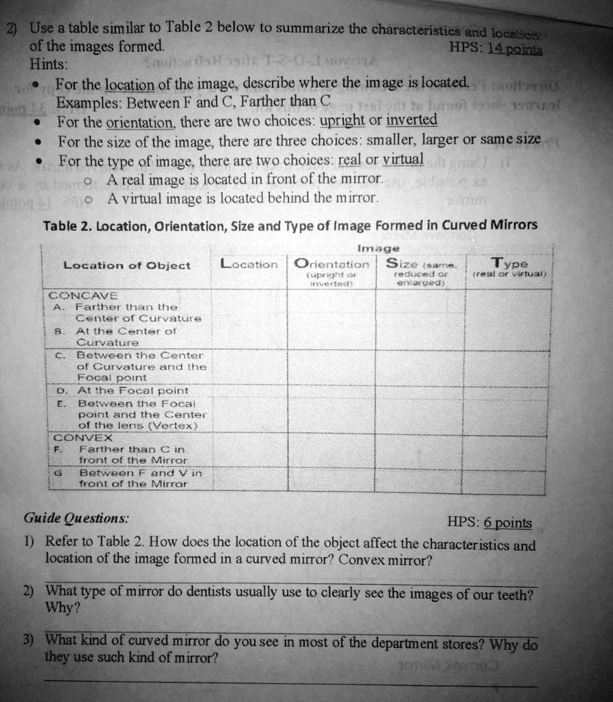 use a table similar to table 2 below to summarize the characteristics and locecn of the images ...