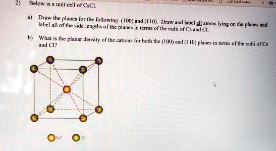SOLVED: Below is a unit cell of CsCl. a) Draw the planes for the ...