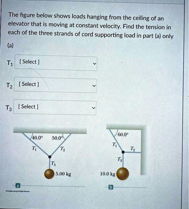 SOLVED: The figure below shows loads hanging from the ceiling of an ...