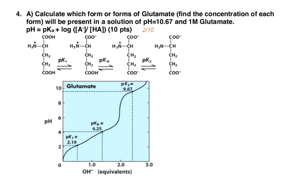 SOLVED: 4. A) Calculate which form or forms of Glutamate (find the ...