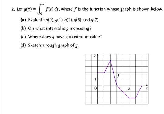 SOLVED: 2. Let g(x) = J" fo) dt, where f is the function whose graph is shown below (a) Evaluate ...