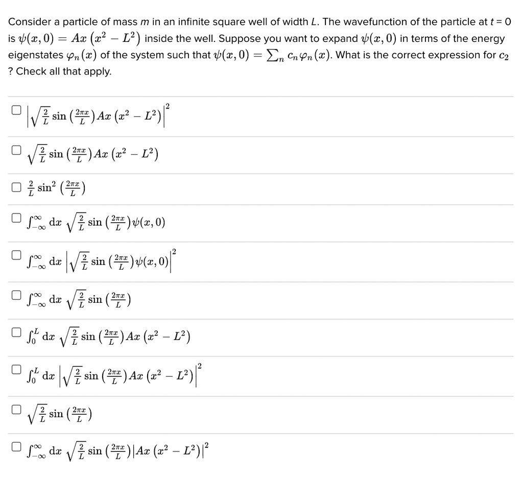 consider a particle of mass m in an infinite square well of width l the wavefunction of the ...