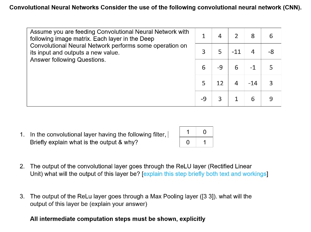 SOLVED: Convolutional Neural Networks Consider the use of the following ...