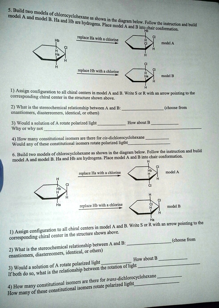 SOLVED: Build two models, model A and model B, of chlorocyclohexane. Ha and Hb are shown in the ...