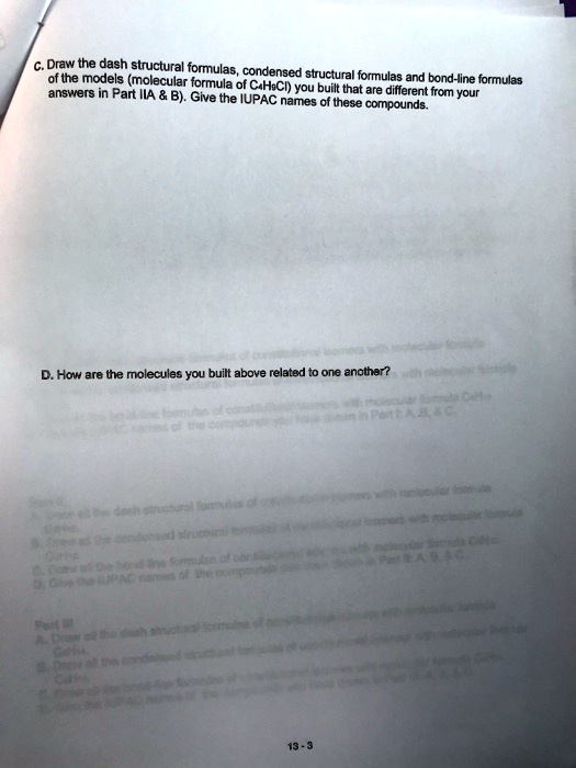 draw the dash structural formulas condensed structural of the models molecular formula 0i cahci ...