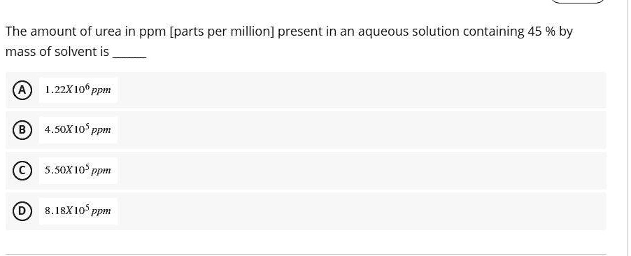 SOLVED: The amount of urea in ppm [parts per million] present in a ...