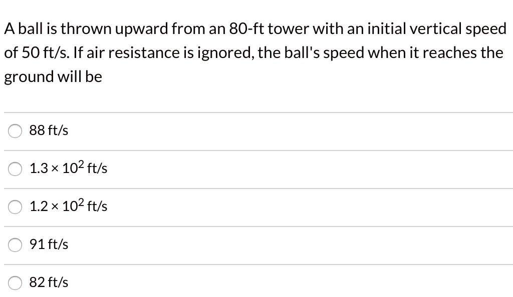 SOLVED: ball is thrown upward from an 80-ft tower with an initial ...