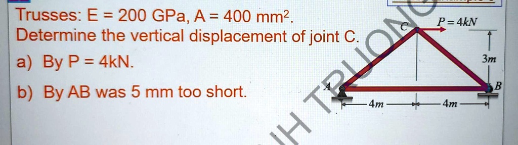 Trusses: E=200GPa, A=400mm². Determine the vertical displacement of ...