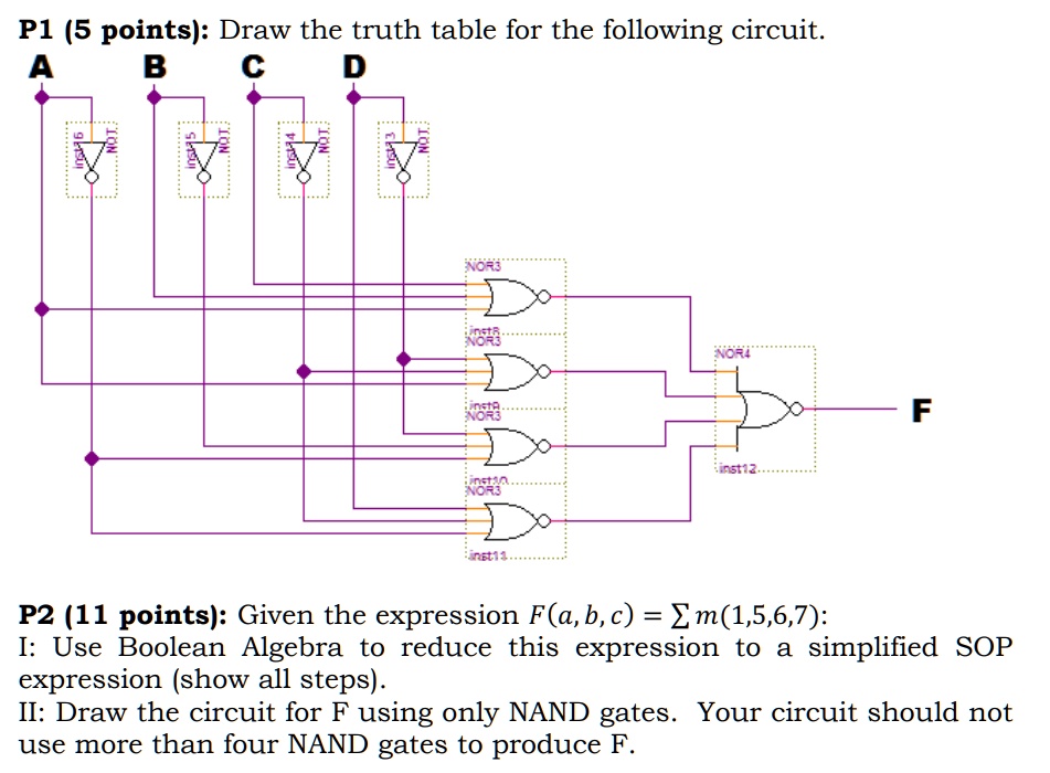 SOLVED: * Draw the truth table for the following circuit. * Given the ...