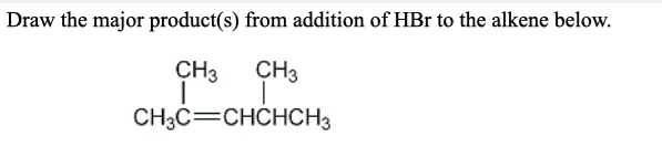 SOLVED: Draw the major product(s) from addition of HBr to the alkene ...