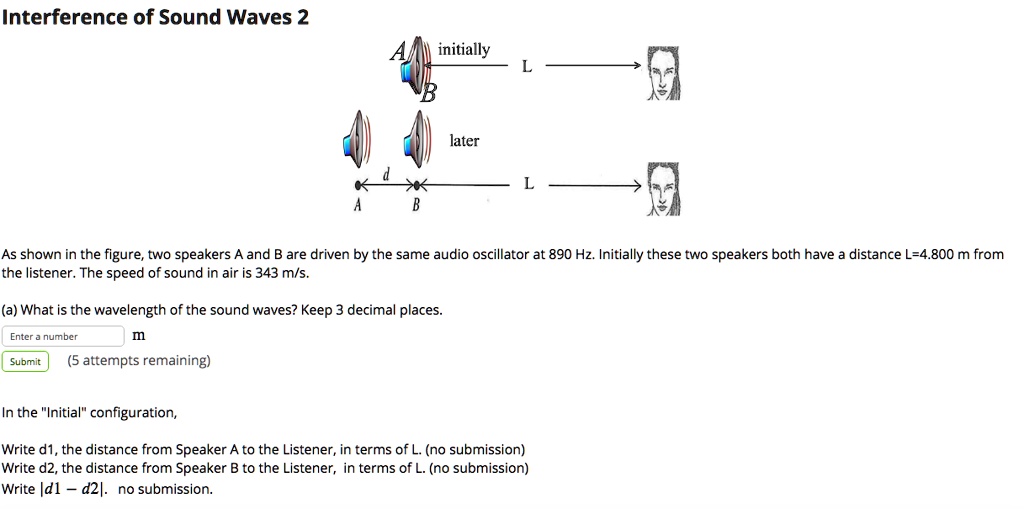 SOLVED: Interference of Sound Waves 2 initially later As shown in the ...