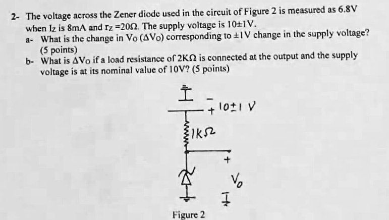 SOLVED: The voltage across the Zener diode used in the circuit of Figure 2 is measured as 95.6V ...