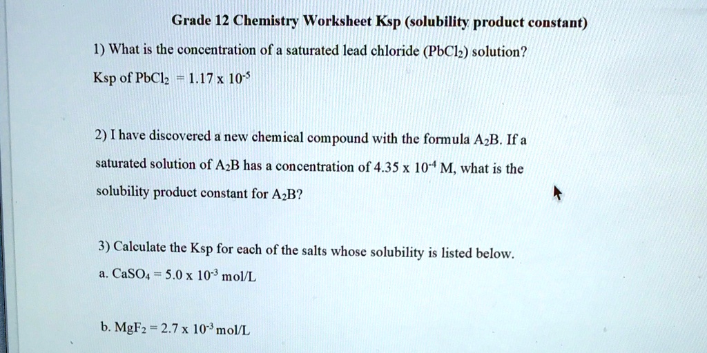 Solubility Product Worksheet