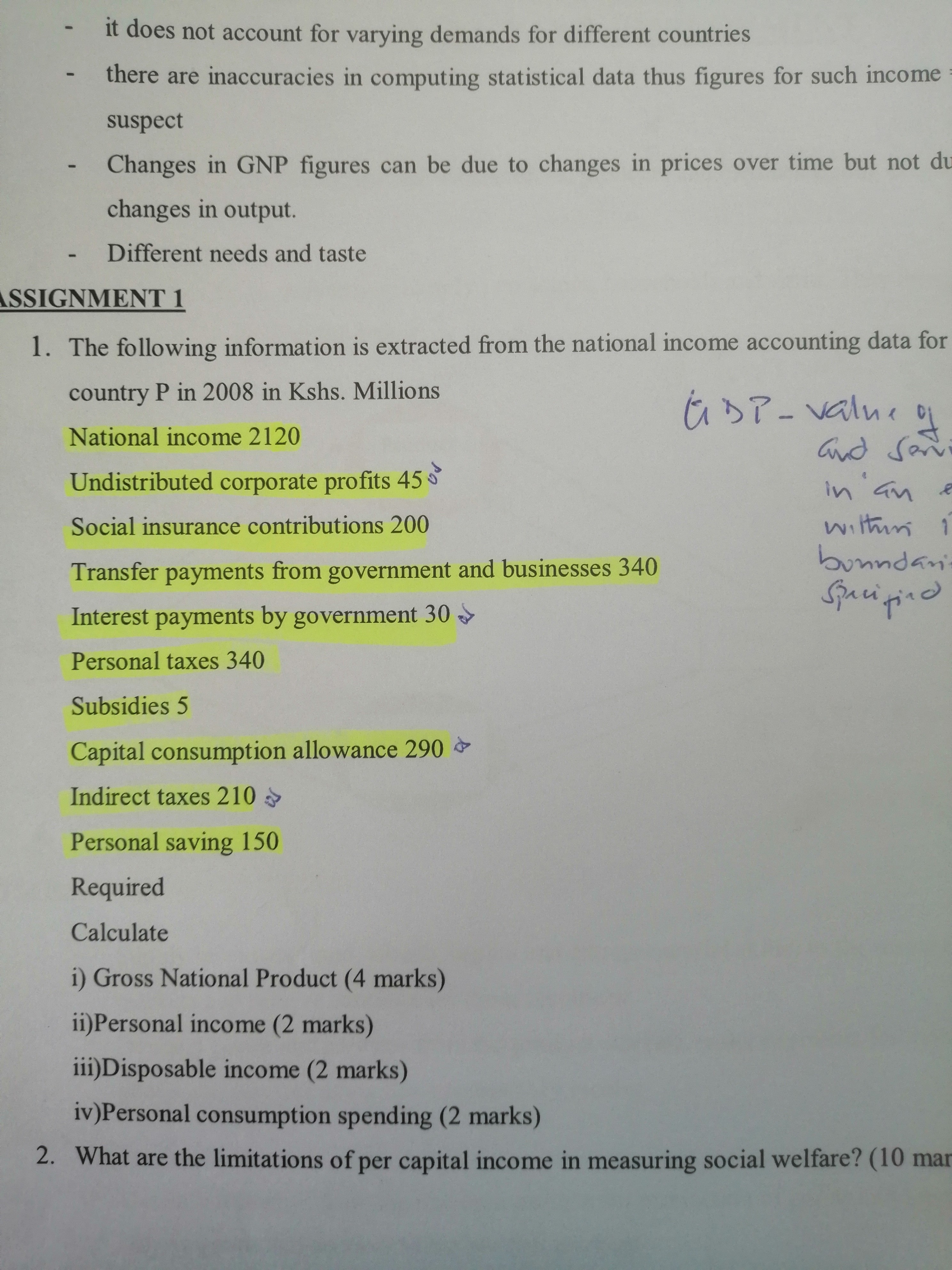 the following information is extracted from the national income ...