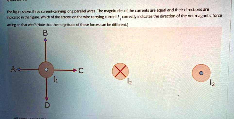 The figure shows three current-carrying long parallel wires....