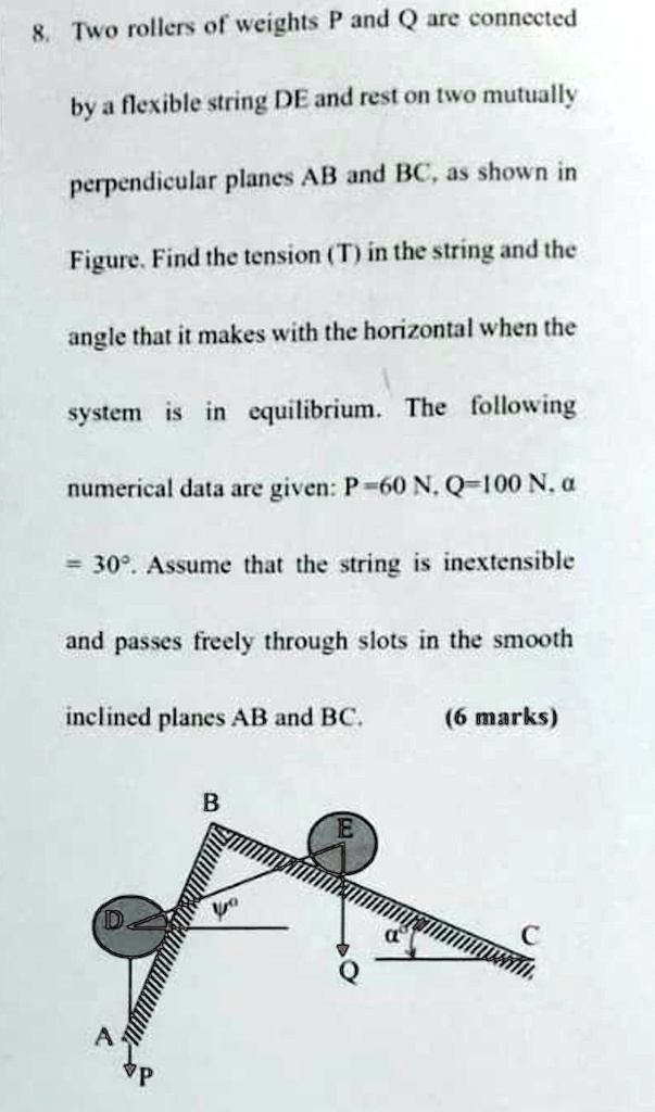 8 two rollers of weights p and q are connected by a flexible string de ...