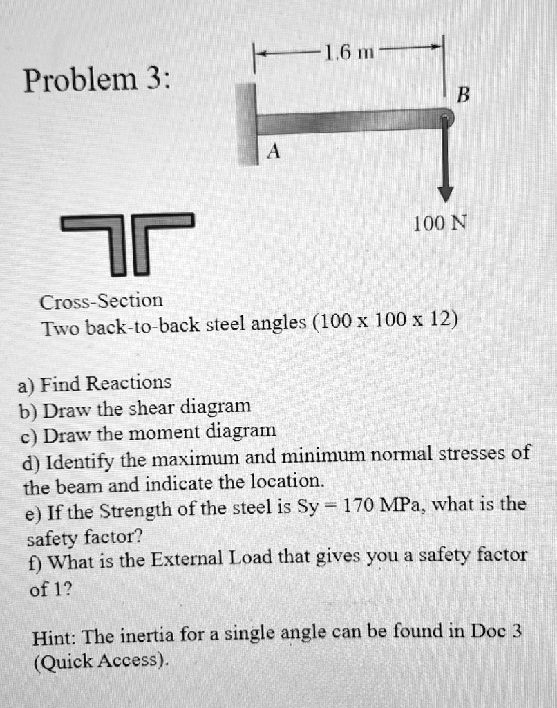 1.6 m Problem 3: B ?? A 100 N Cross-Section Two back-to-back steel ...