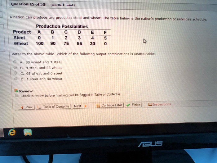 SOLVED: Question 15 of 50 worth1point) A nation can produce two ...