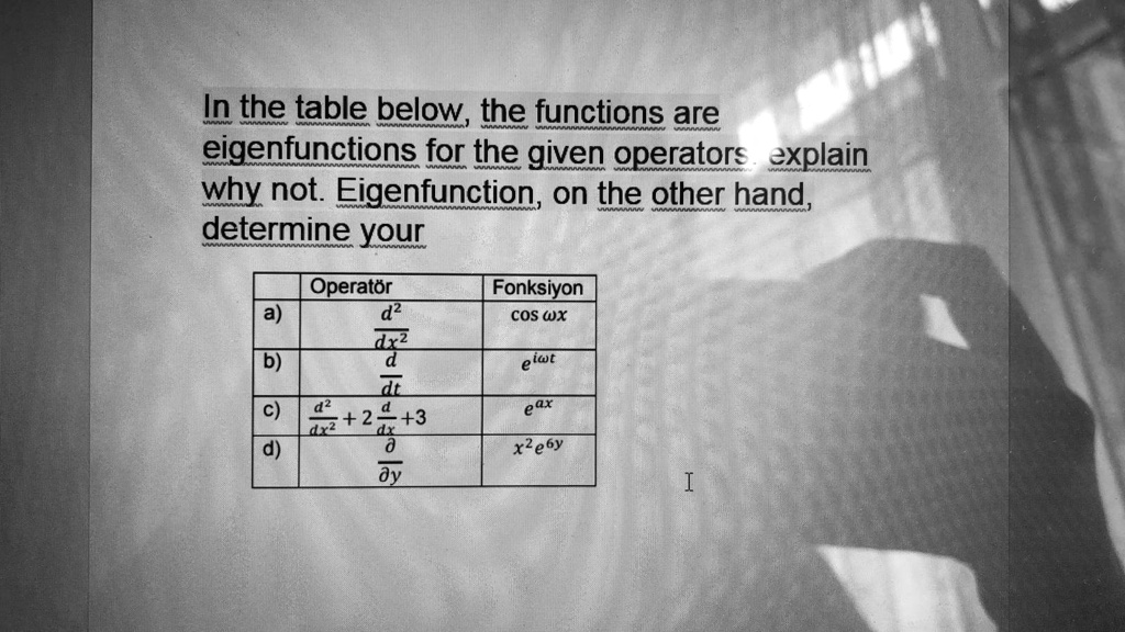 Solved In The Table Below The Functions Are Eigenfunctions For The Given Operators Explain 2814