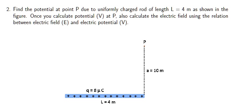 SOLVED: Find the potential point P due to a uniformly charged rod of length L = 4, as shown in ...