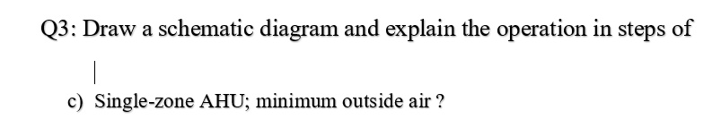 Q3: Draw a schematic diagram and explain the operation in steps of c) Single-zone AHU; minimum ...