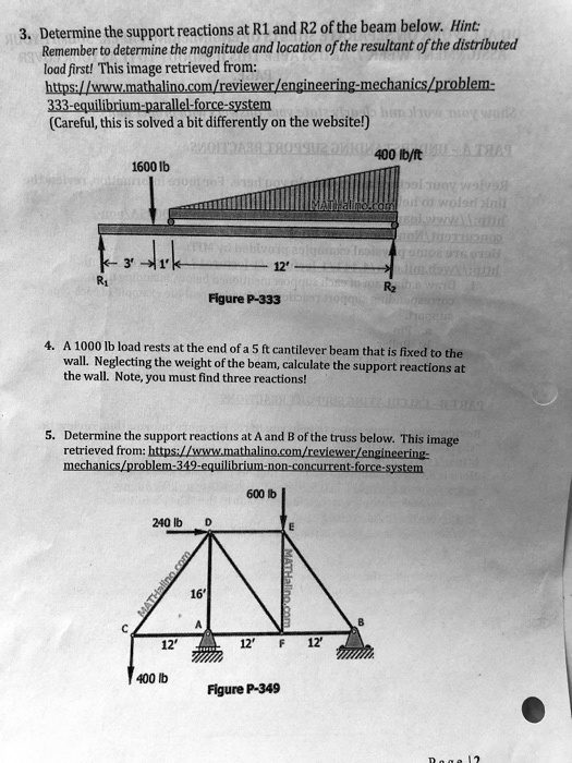 3. Determine the support reactions at R1 and R2 of the beam below. Hint: Remember to determine ...