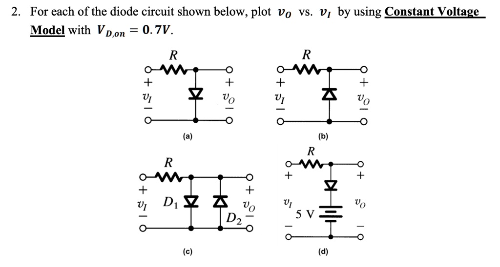 2. For each of the diode circuit shown below, plot vo vs. v1 by using Constant Voltage Model ...