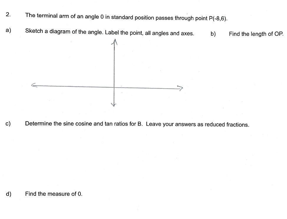 SOLVED: 'The terminal arm of an angle 0 in standard position passes ...