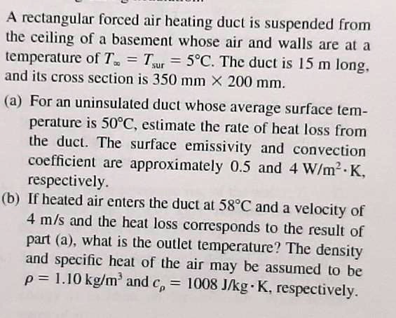 SOLVED: A rectangular forced air heating duct is suspended from the ...