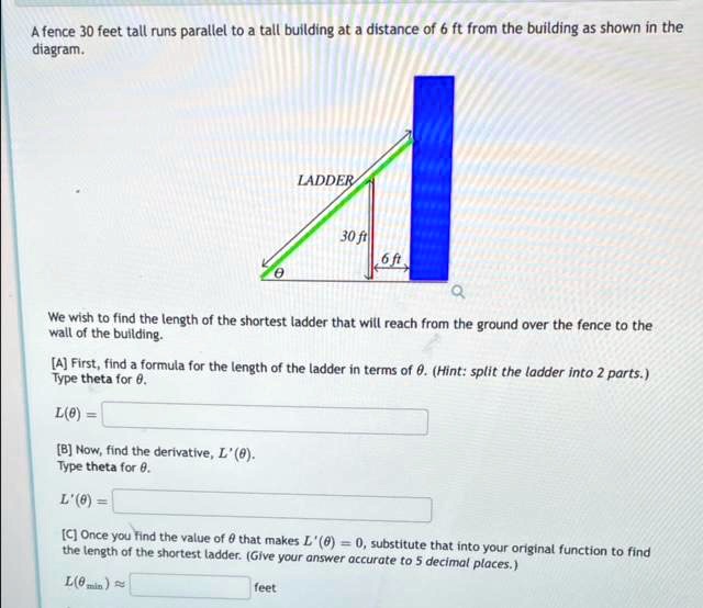 SOLVED: A fence 30 feet tall runs parallel to a tall building at a ...
