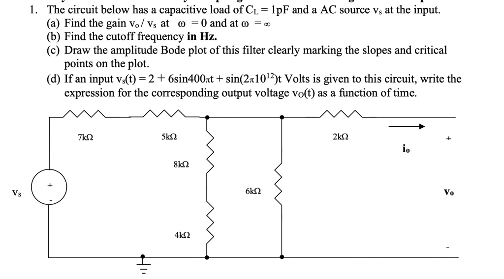 SOLVED: The circuit below has a capacitive load of C = 1pF and an AC source Vs at the input ...