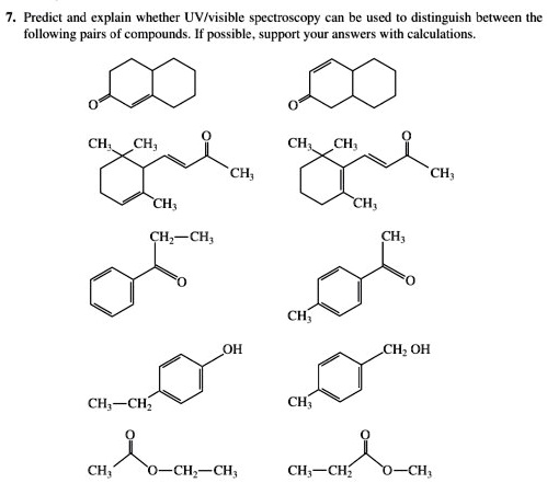 7. Predict and explain whether UV/visible spectroscopy can be used to distinguish between the ...