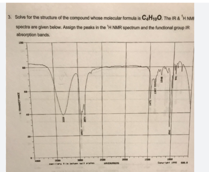 3. Solve for the structure of the compound whose molecular formula is C4H10O. The IR & ^1H NMI ...