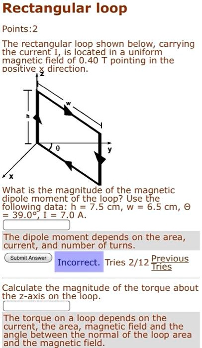 SOLVED: Rectangular loop Points: 2 The rectangular loop shown below, carrying the current I, is ...
