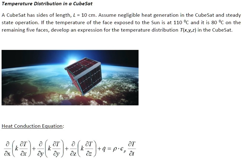 Temperature Distribution in a CubeSat A CubeSat has sides of length, L = 10 cm. Assume ...