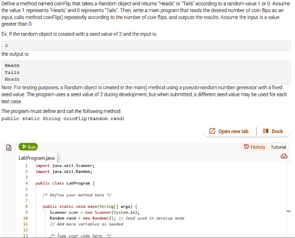 define a method named coinflip that takes a random object and returns ...