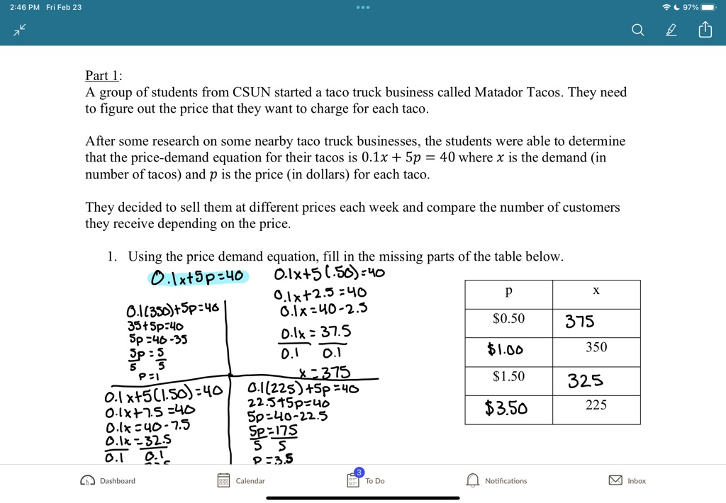 part 1 a group of students from csun started a taco truck business ...