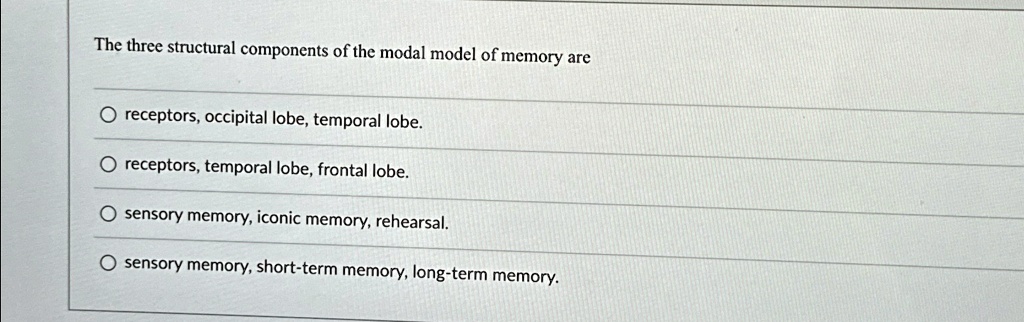 The three structural components of the modal model of memory are ...