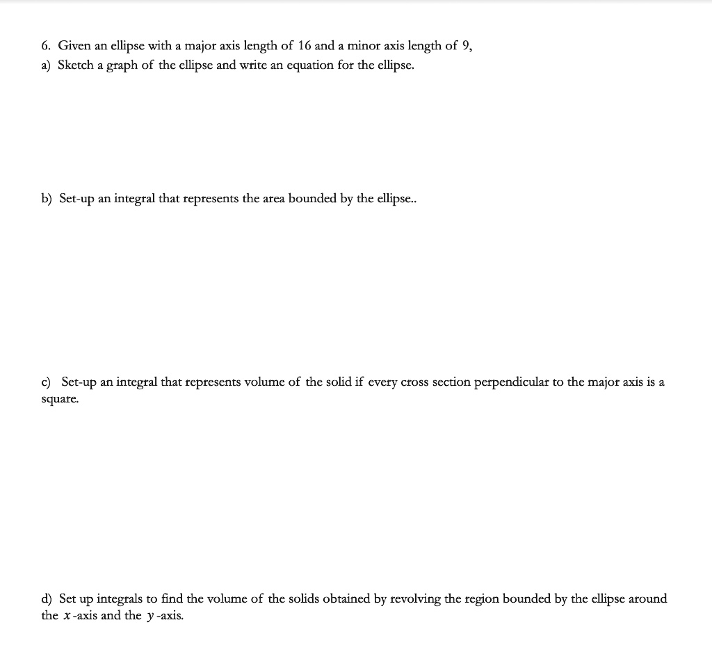 SOLVED:Given an ellipse with a major axis length of 16 and minor axis ...