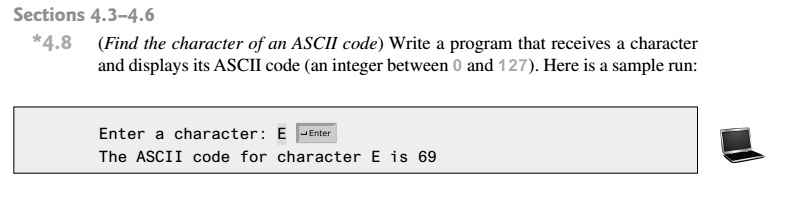 Solved In Java Sections 43 46 48 Find The Character Of An Ascii Code Write A Program That