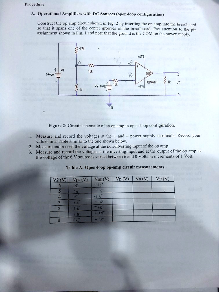 Procedure A. Operational Amplifiers with DC Sources (open-loop configuration) Construct the op ...