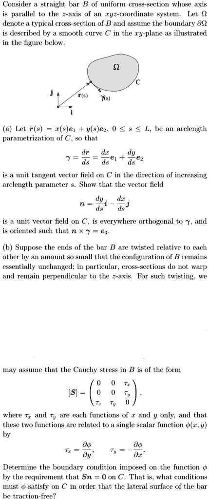 SOLVED: Consider a straight bar B of uniform cross-section whose axis ...