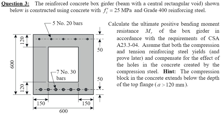 Question 3: The reinforced concrete box girder (beam with a central ...