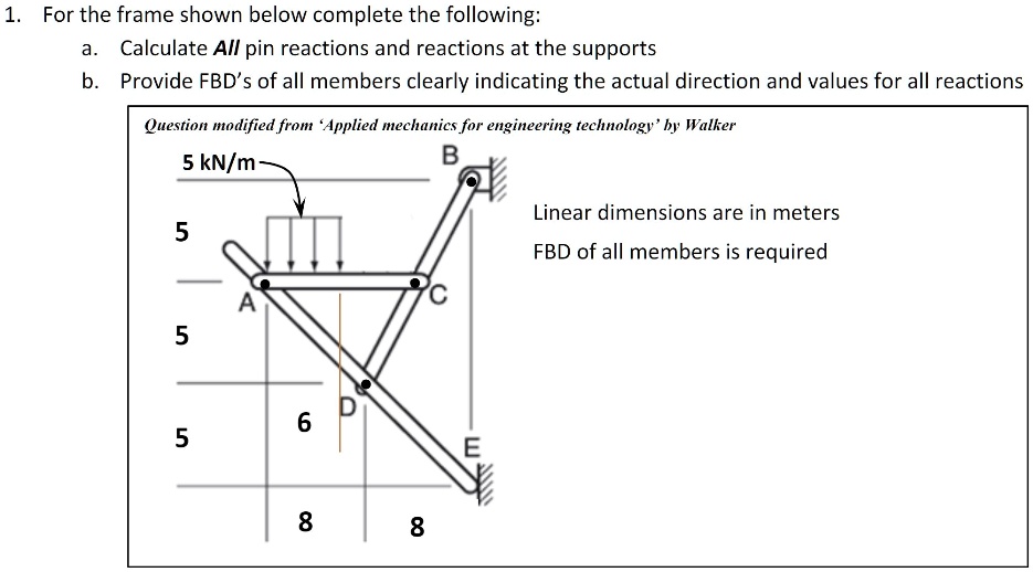 SOLVED: For the frame shown below, complete the following: a. Calculate ...