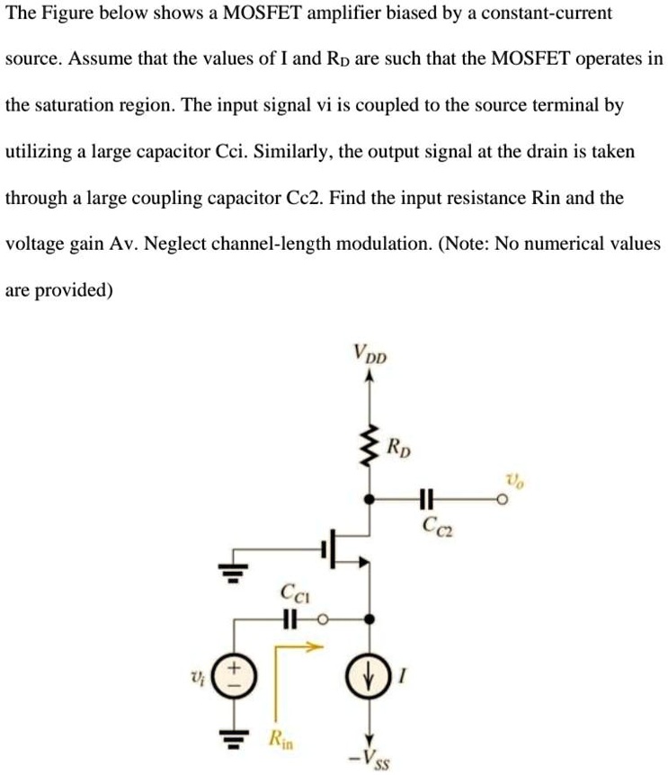 SOLVED: The Figure below shows a MOSFET amplifier biased by a constant ...