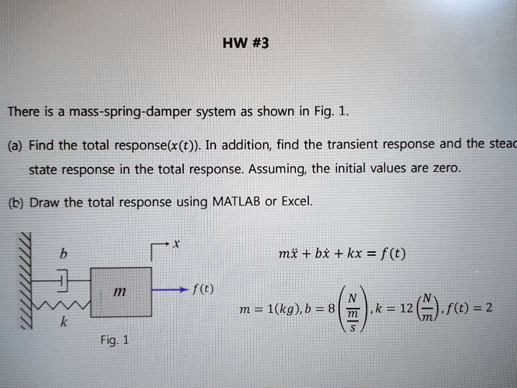 There is a mass-spring-damper system as shown in Fig. 1. (a) Find the ...